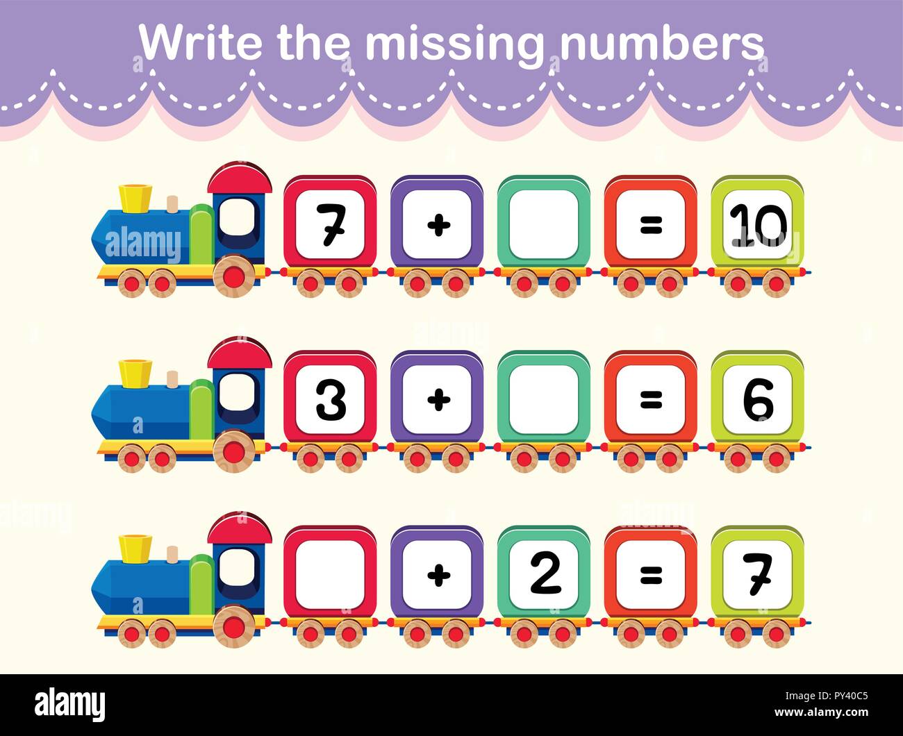 Write the missing numbers train poster illustration Stock Vector Image ...