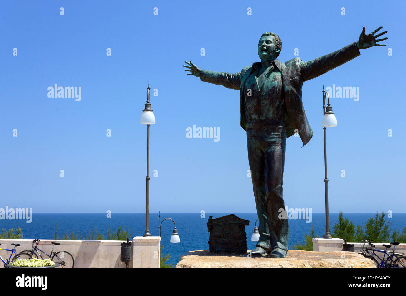 Italy, Apulia, Polignano a Mare, Domenico Modugno statue Stock Photo ...