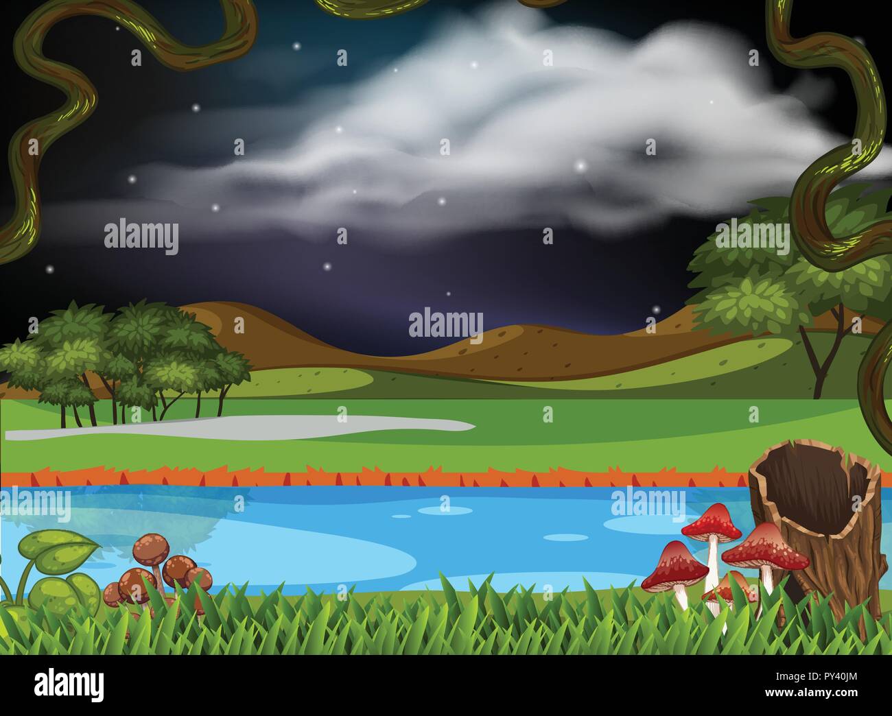 A nature landscape at night illustration Stock Vector Image & Art - Alamy