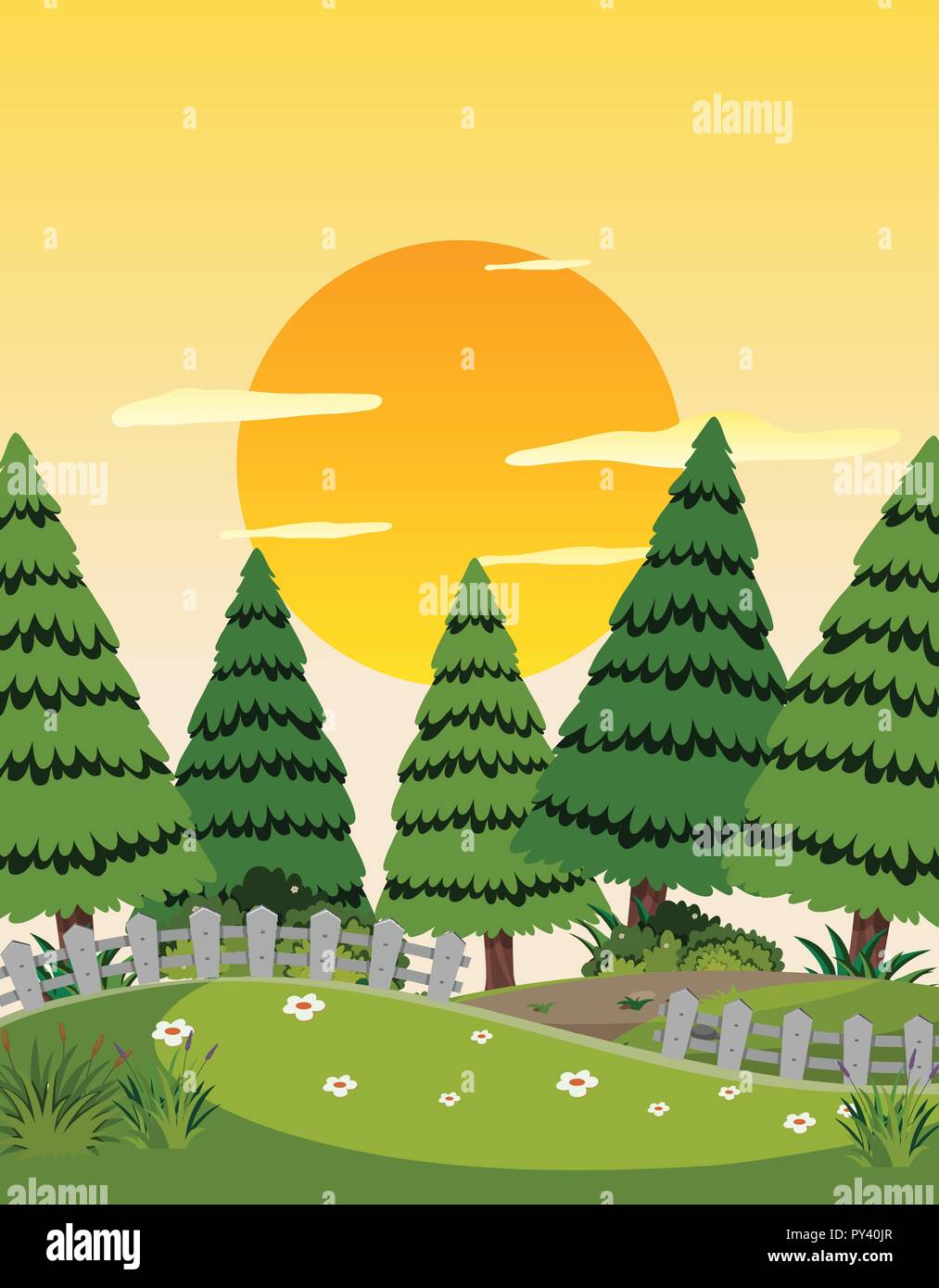 A forest at sunset illustration Stock Vector Image & Art - Alamy