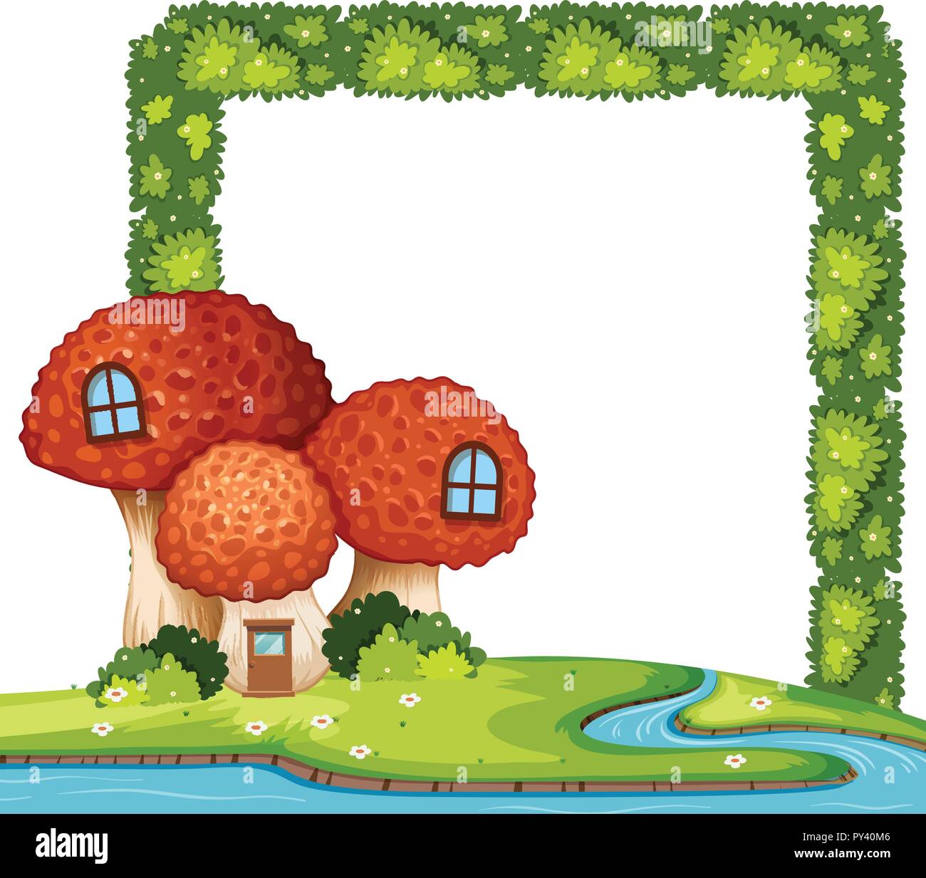 Mushroom house bush frame concept illustration Stock Vector Image & Art ...