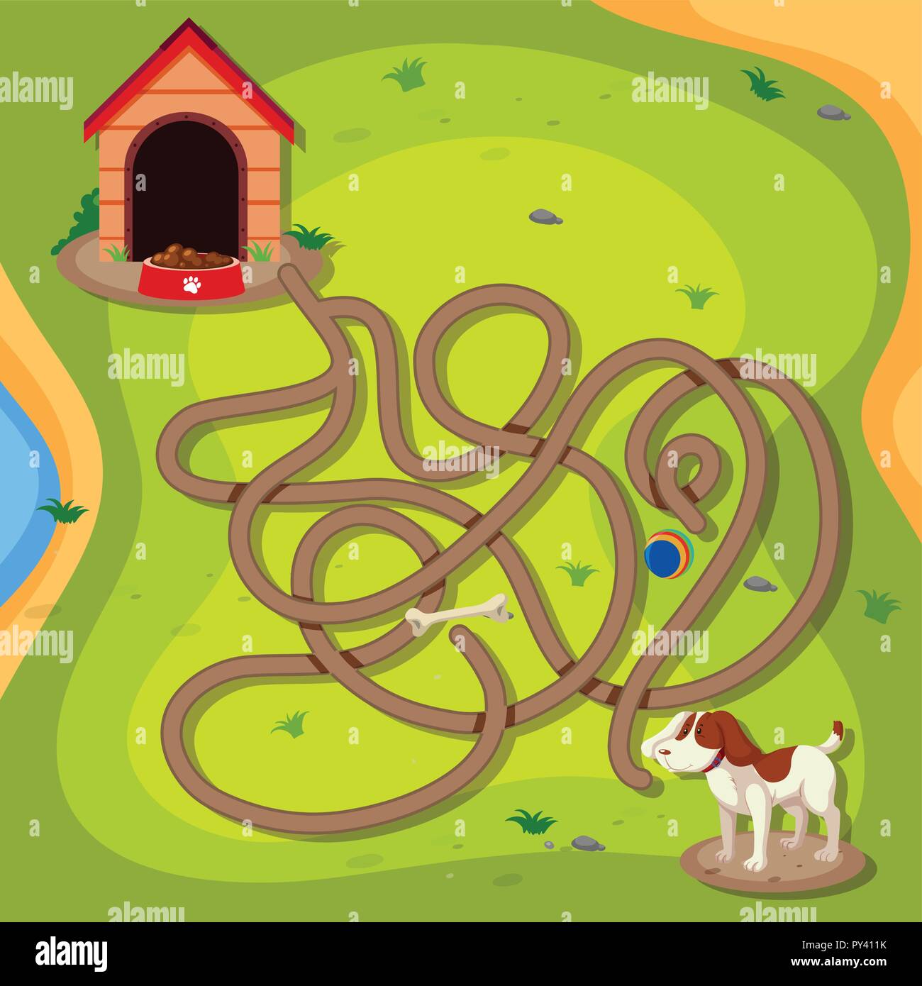 Dog finding way home game illustration Stock Vector Image & Art - Alamy