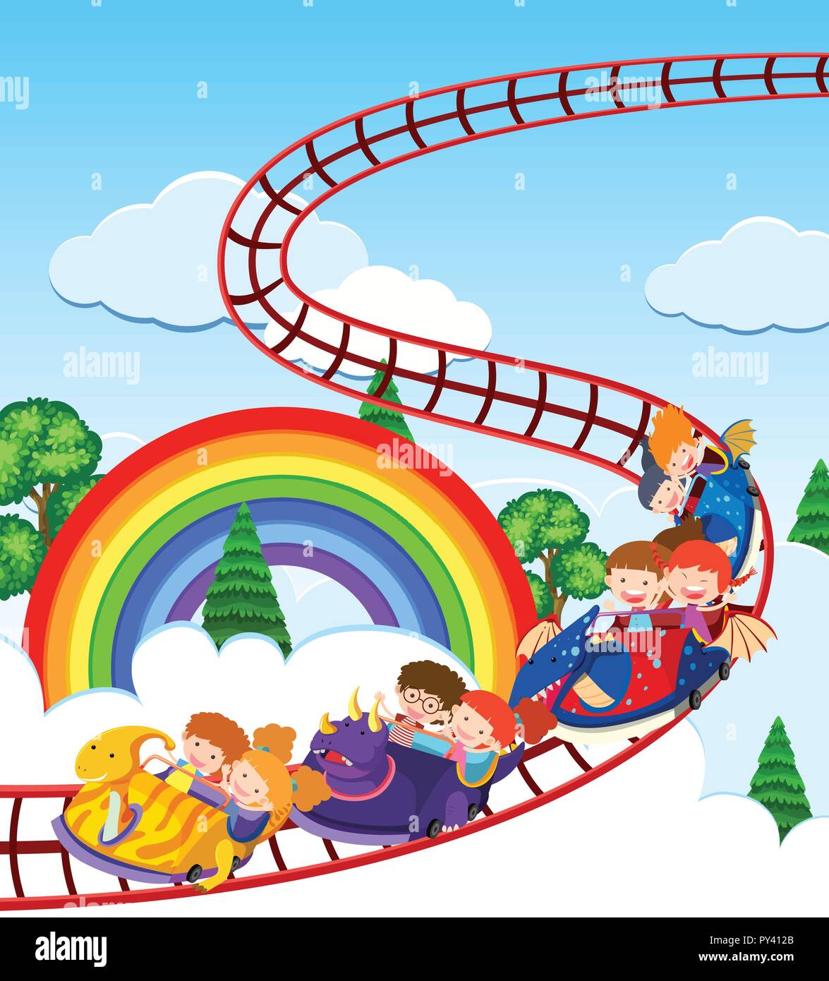 Children riding dinosaurs train illustration Stock Vector Image & Art ...