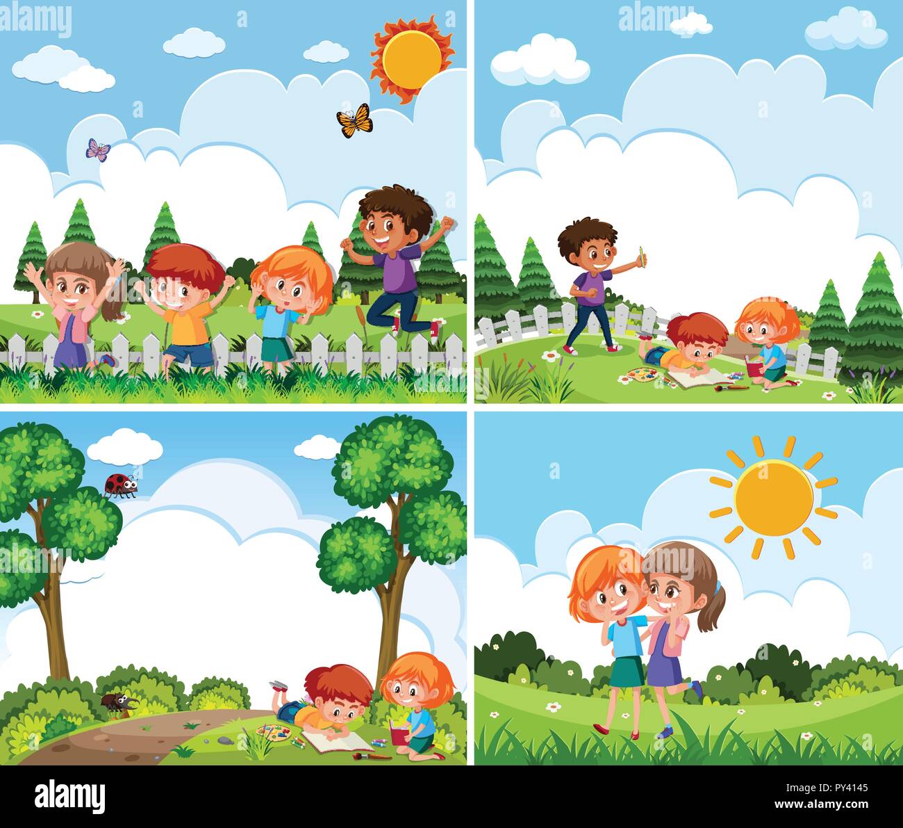 A set of children playing in nature illustration Stock Vector Image ...