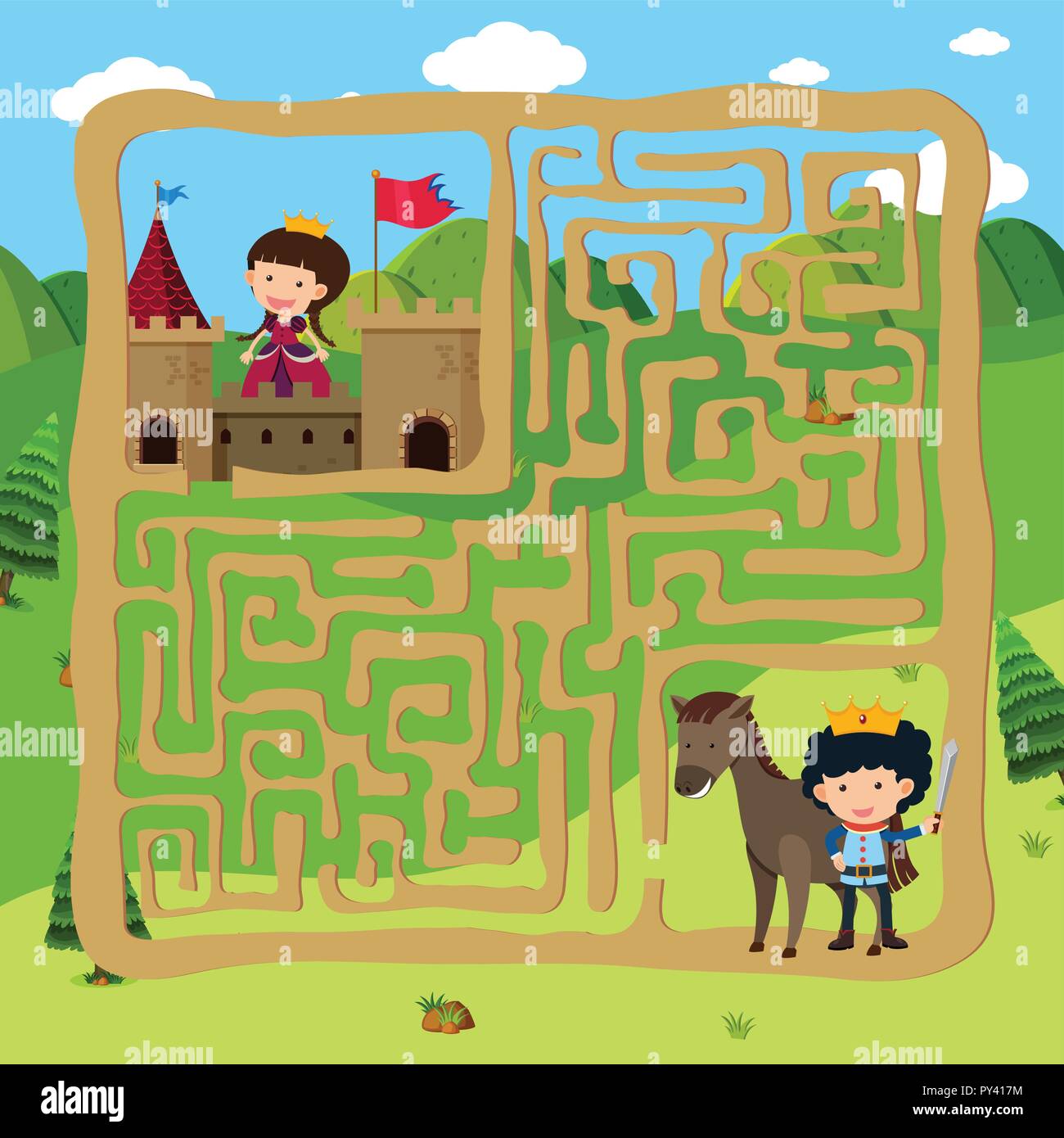Prince and princes puzzle maze game illustration Stock Vector Image ...