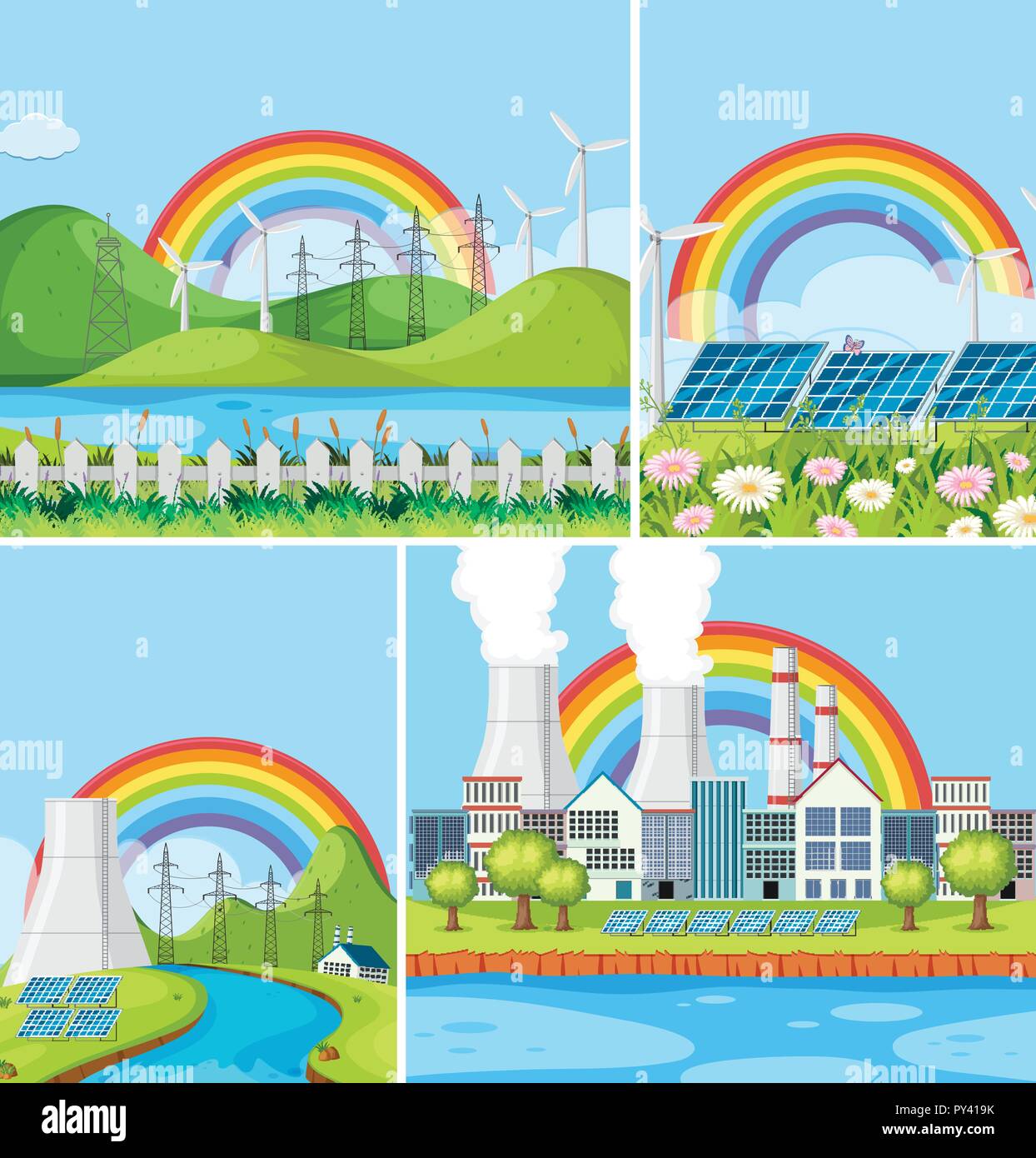 A Set of Natural Power Plant Landscape illustration Stock Vector Image ...