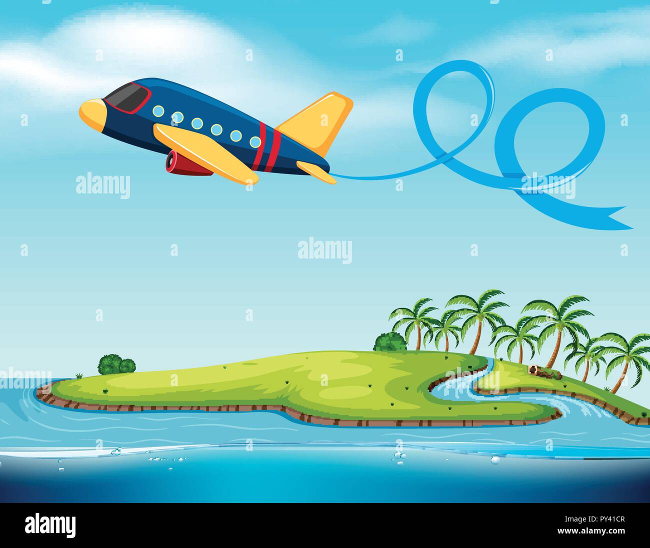 Airplane Flying Over Island illustration Stock Vector Image & Art - Alamy