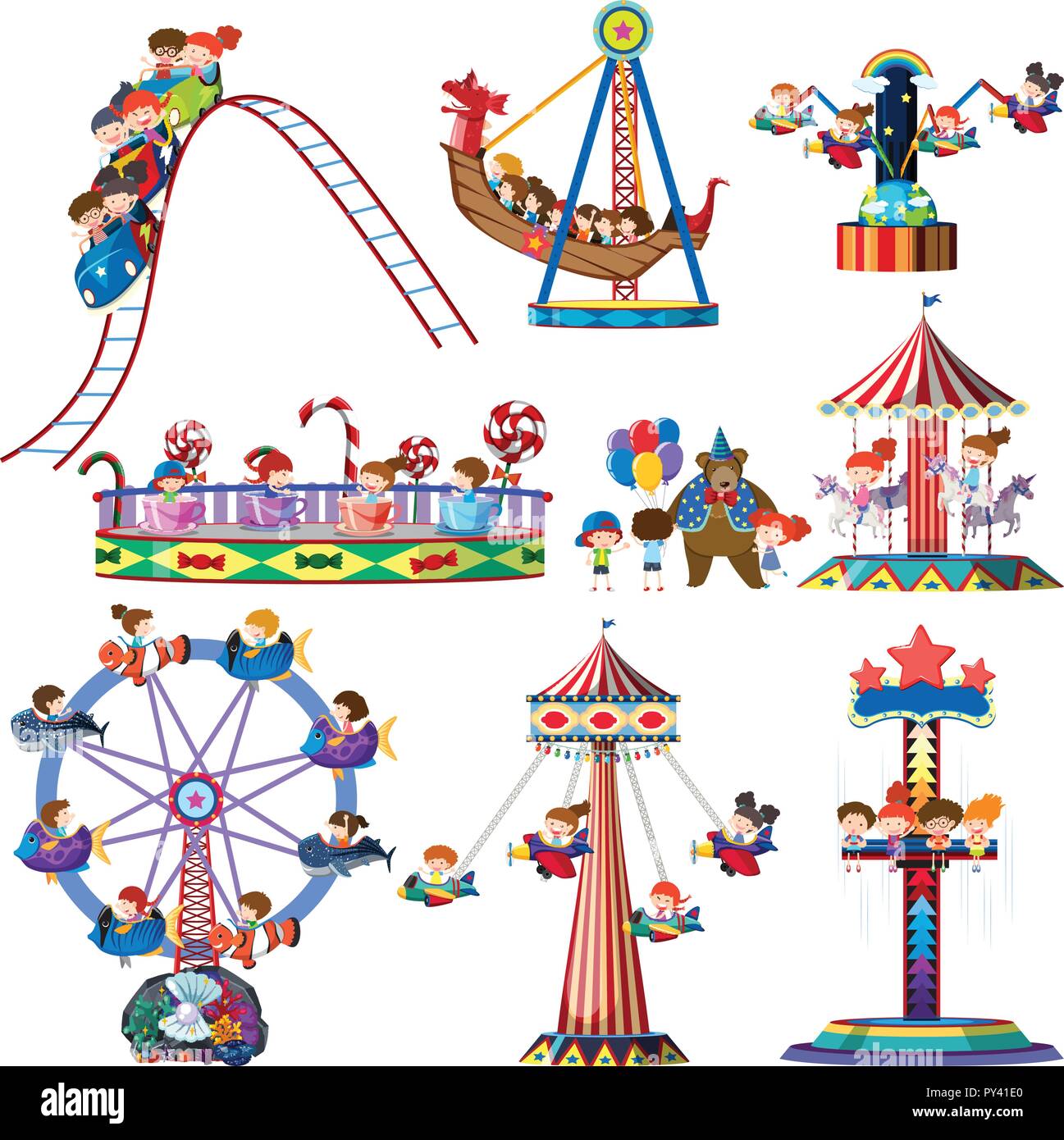A set of theme park rides illustration Stock Vector Image & Art - Alamy