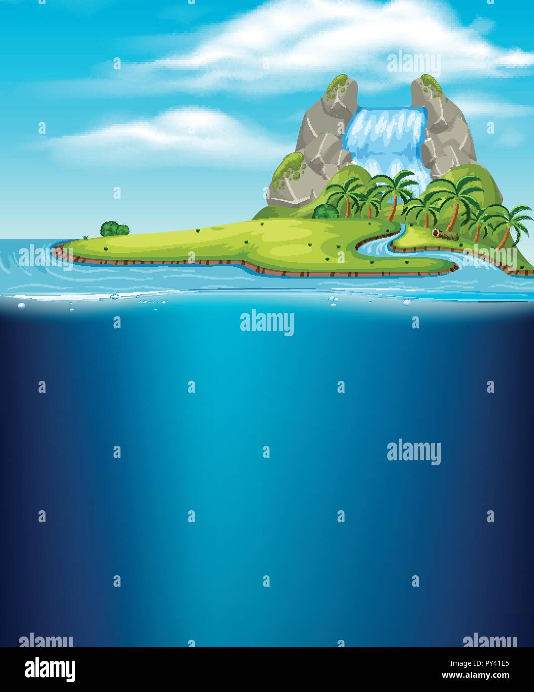 A Waterfall Island and Underwater illustration Stock Vector Image & Art ...