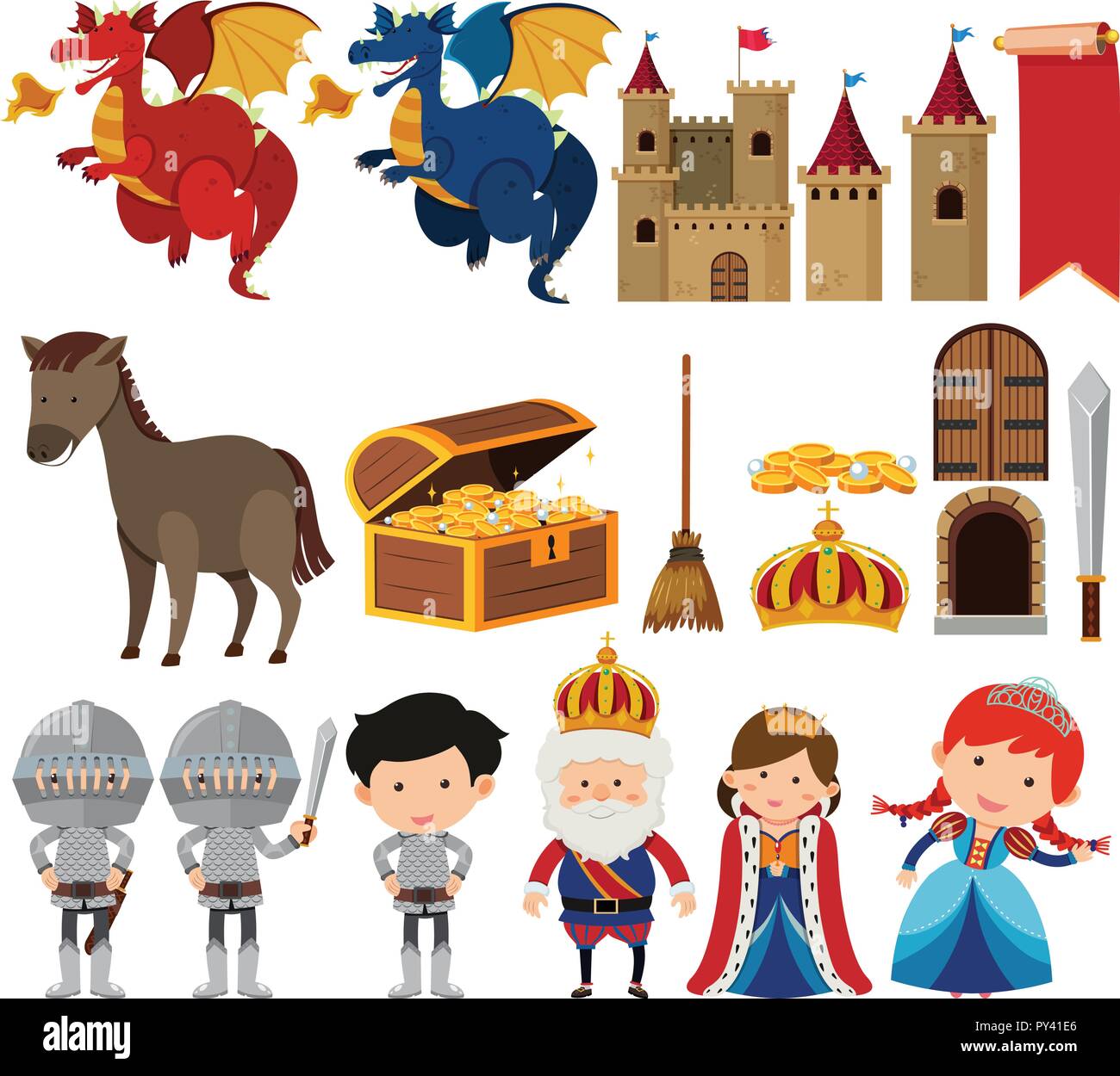 Set of fantasy queen and king set illustration Stock Vector Image & Art ...