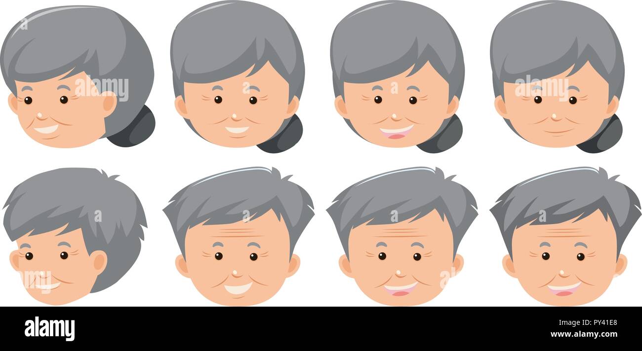 A set of elderly facial expression illustration Stock Vector Image ...