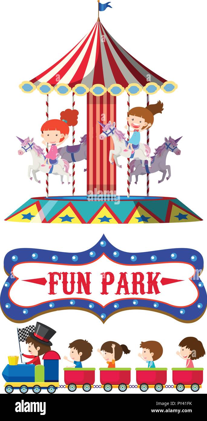 Train and carousel ride illustration Stock Vector Image & Art - Alamy