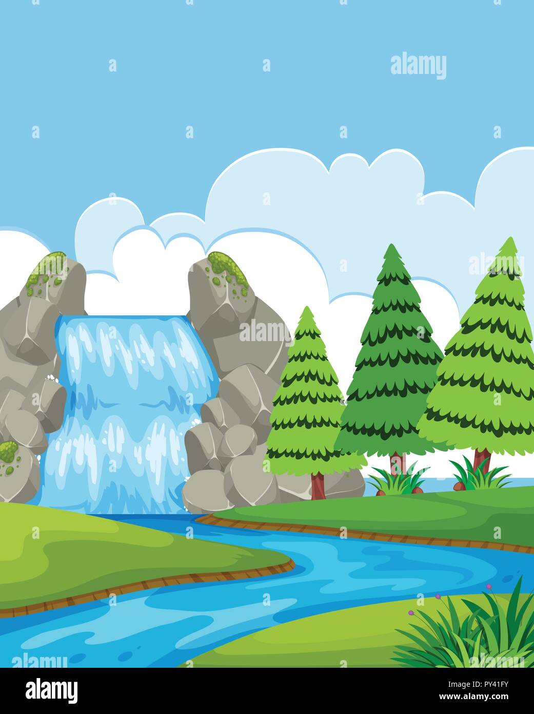 A beautiful waterfall landscape illustration Stock Vector Image & Art ...
