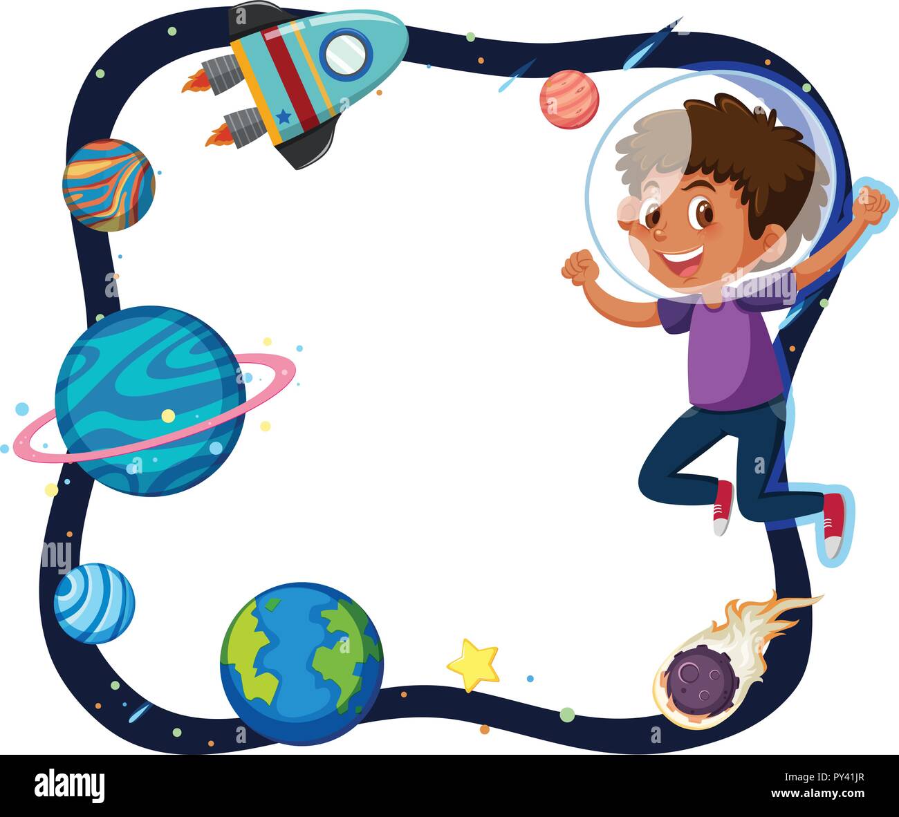 A boy and planet border illustration Stock Vector Image & Art - Alamy