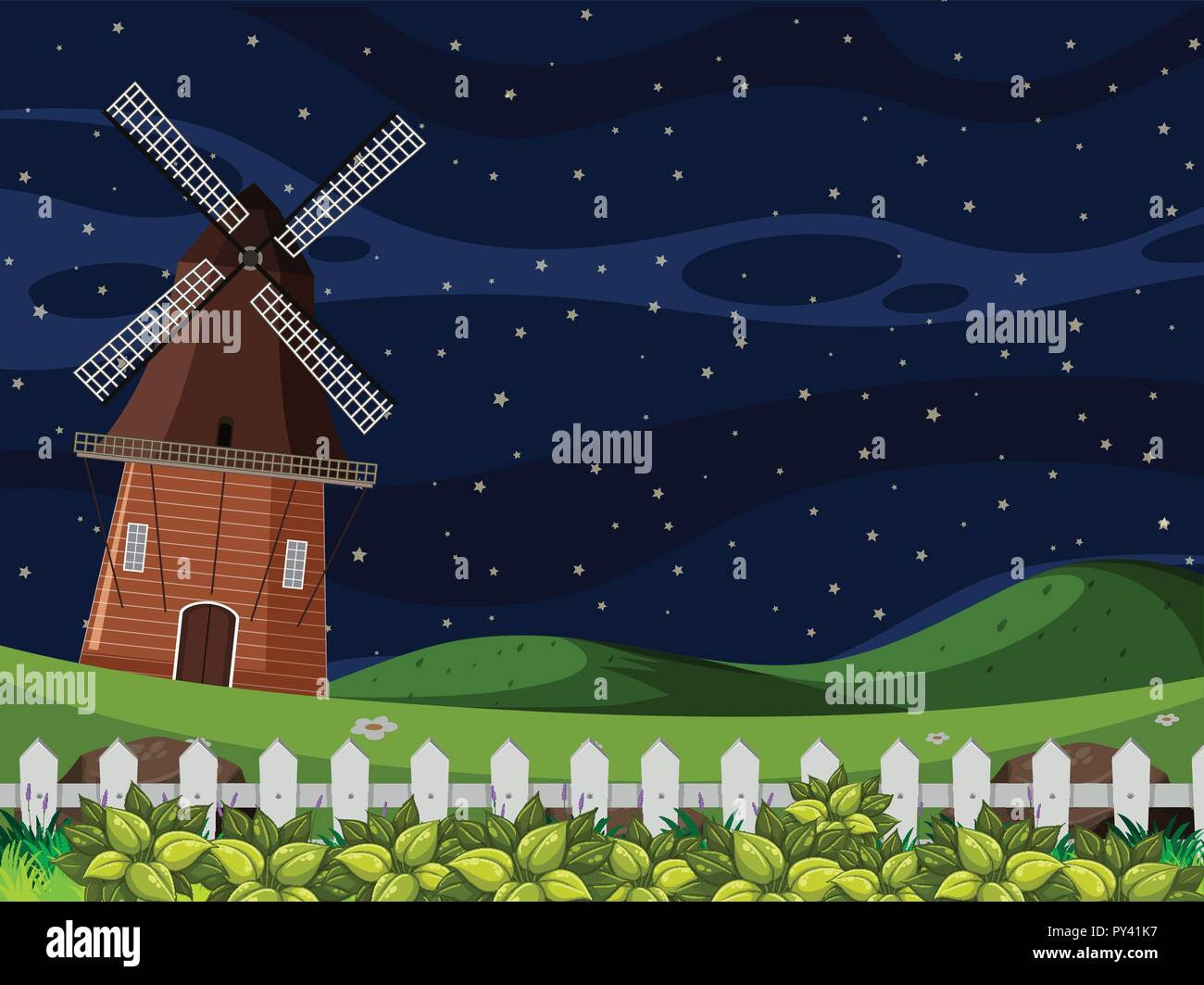 A farm landscape at night illustration Stock Vector Image & Art - Alamy