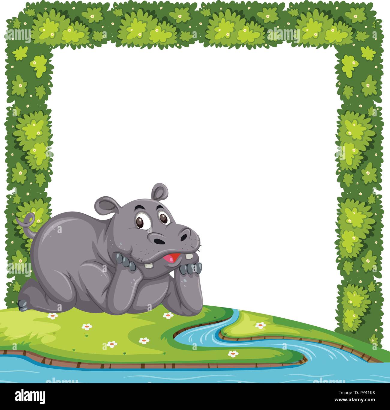 Cute hippo with plant frame concept illustration Stock Vector Image ...