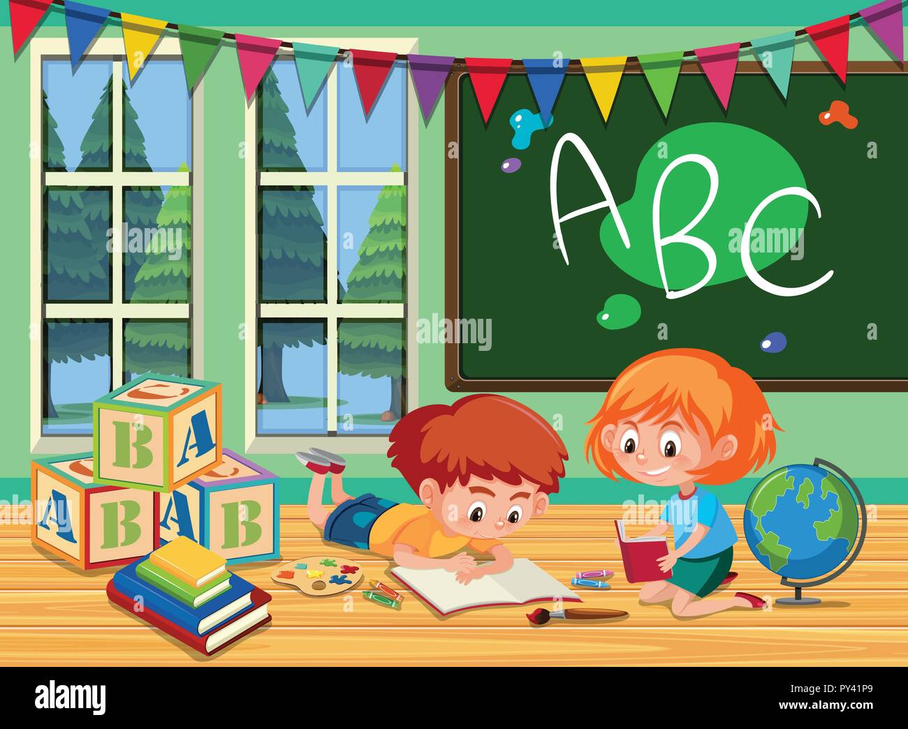 Children study in the classroom illustration Stock Vector Image & Art ...