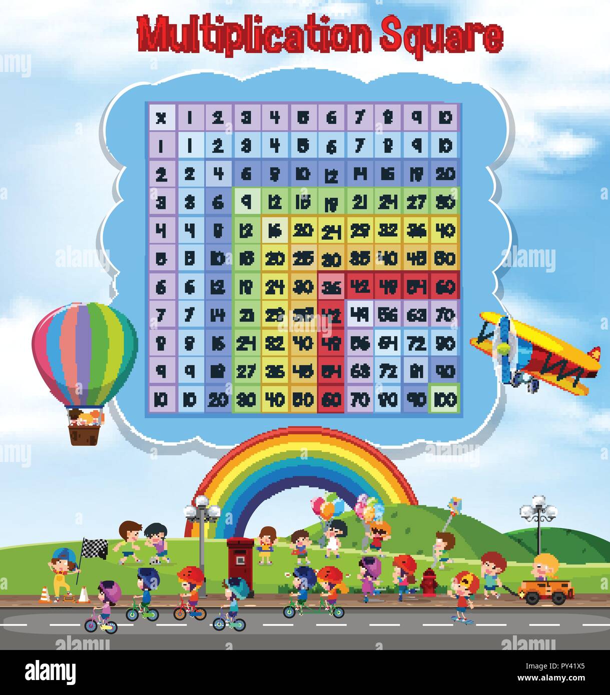 Multiplication square with children playing illustration Stock Vector ...