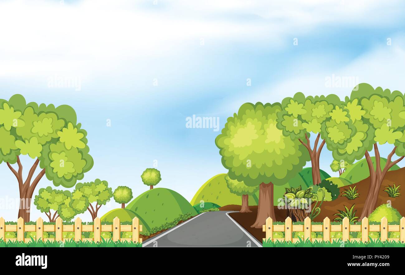 Scene of a road in the forrest illustration Stock Vector Image & Art ...