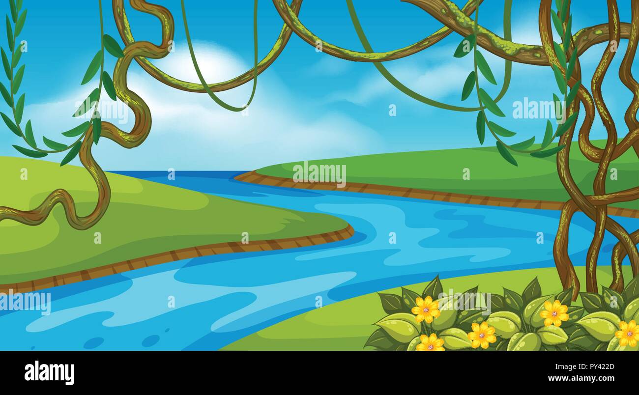 Stream nature landscape scene illustration Stock Vector Image & Art - Alamy