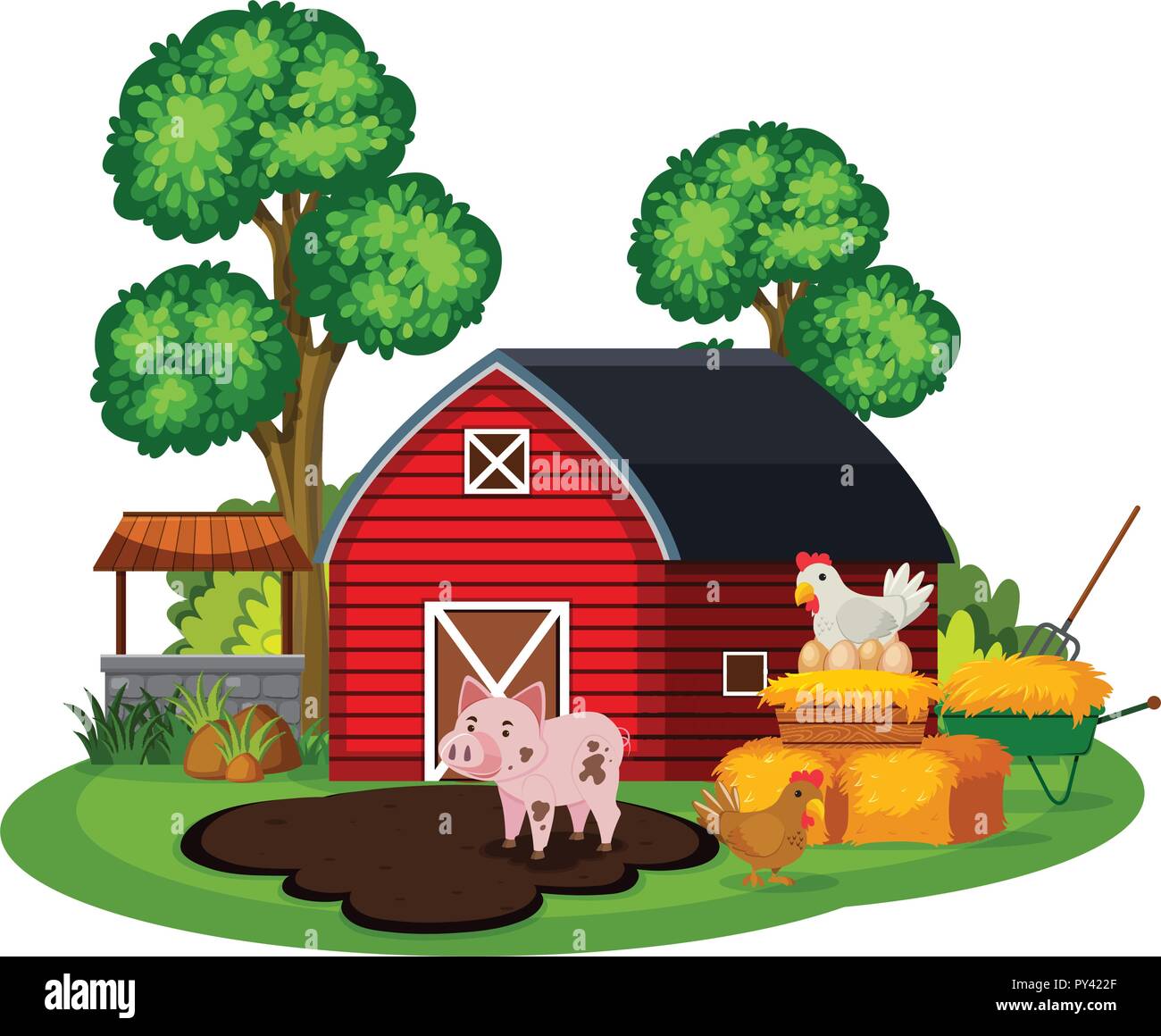 Farm Animal and Barn on White Background illustration Stock Vector ...