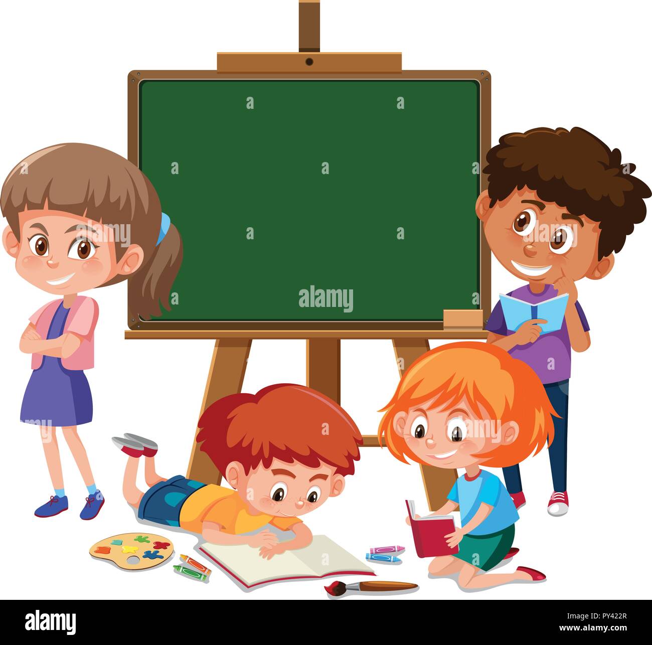 Children and chalkboard template illustration Stock Vector Image & Art ...