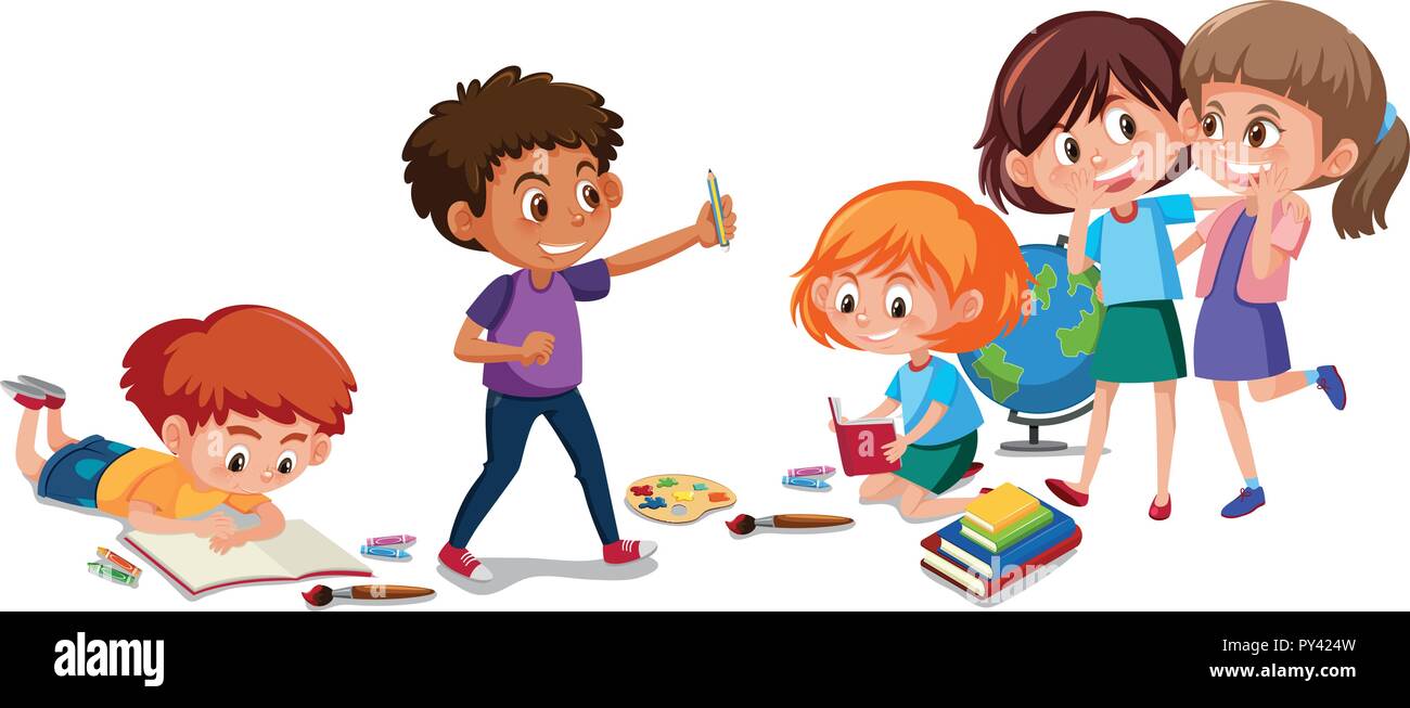 Children doing activity on white background illustration Stock Vector ...