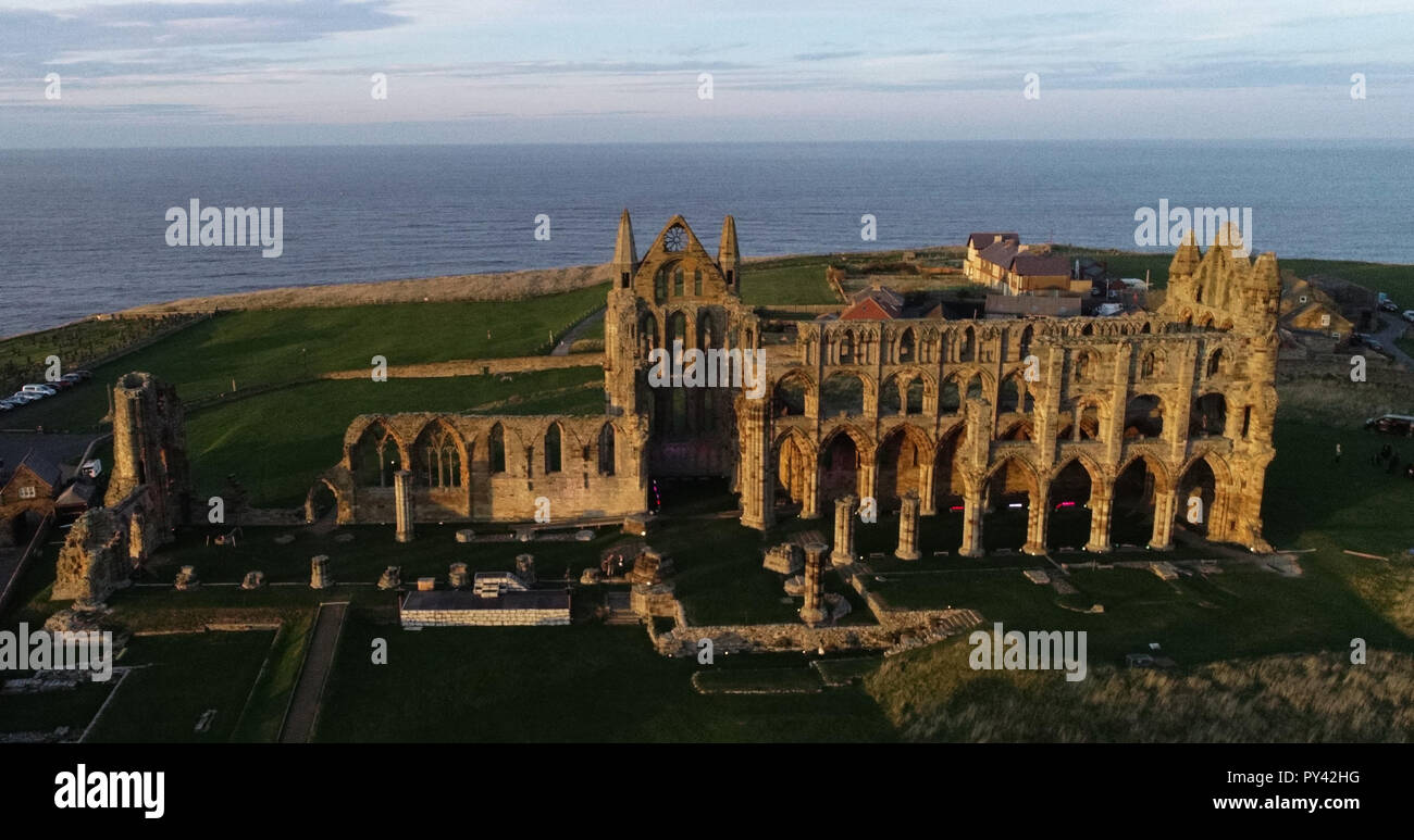 A general view of Whitby Abbey in north Yorkshire, taken using a drone ...