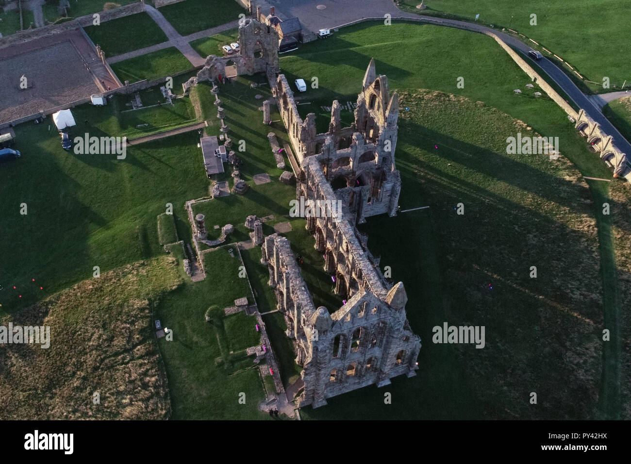 A general view of Whitby Abbey in north Yorkshire, taken using a drone ...