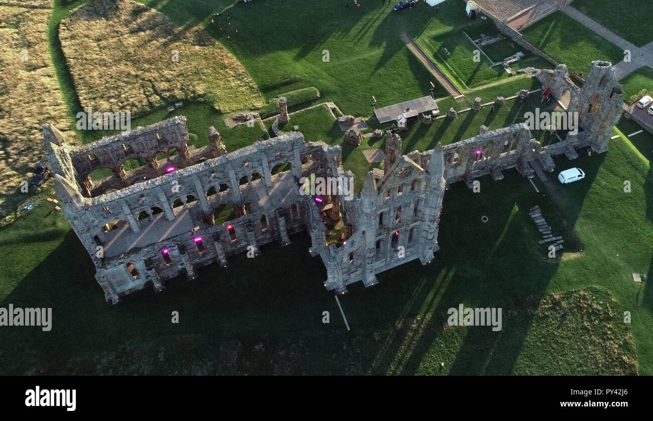 A general view of Whitby Abbey in north Yorkshire, taken using a drone ...