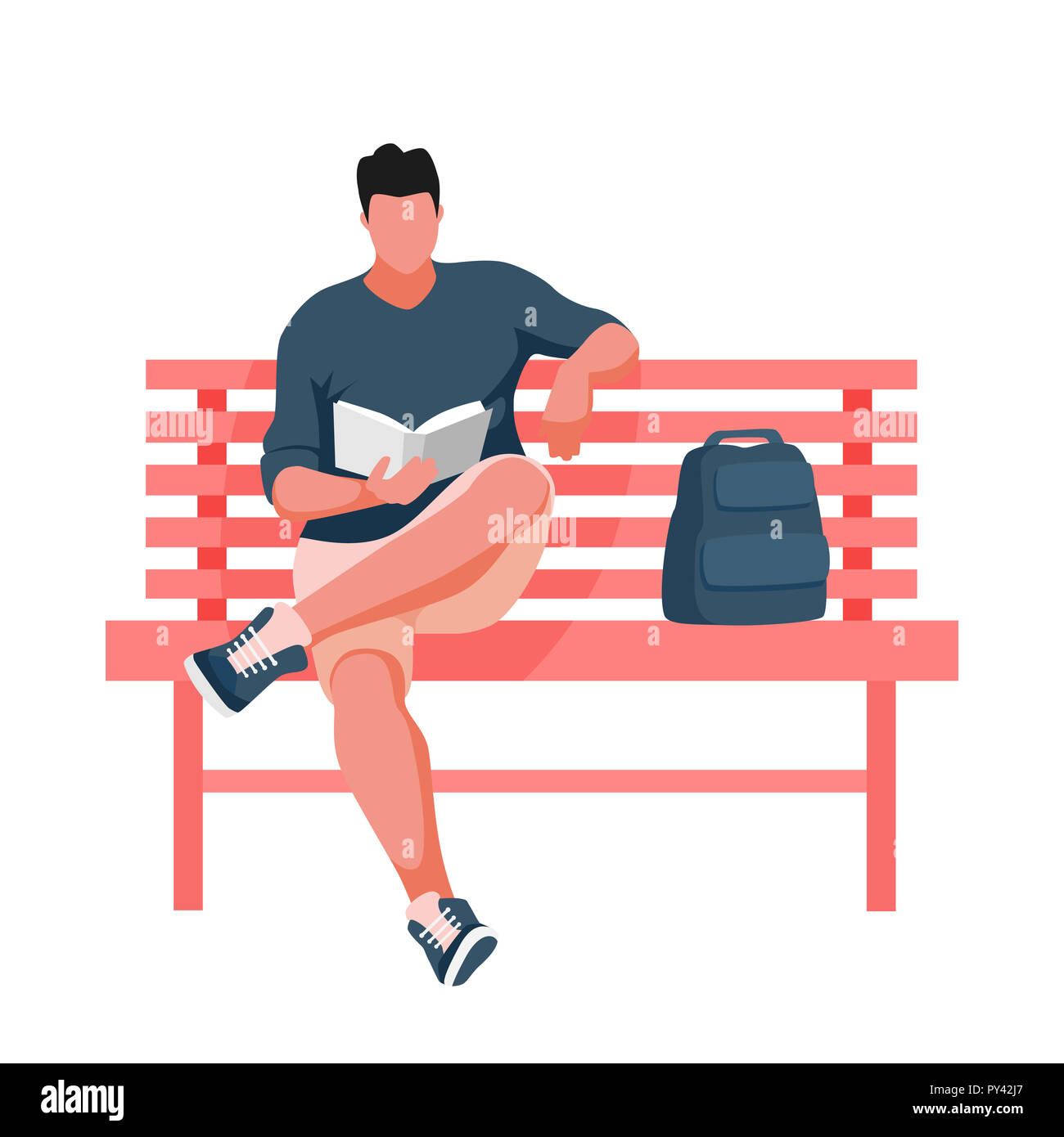Man sitting on bench. Guy reading book. Illustration Stock Photo - Alamy