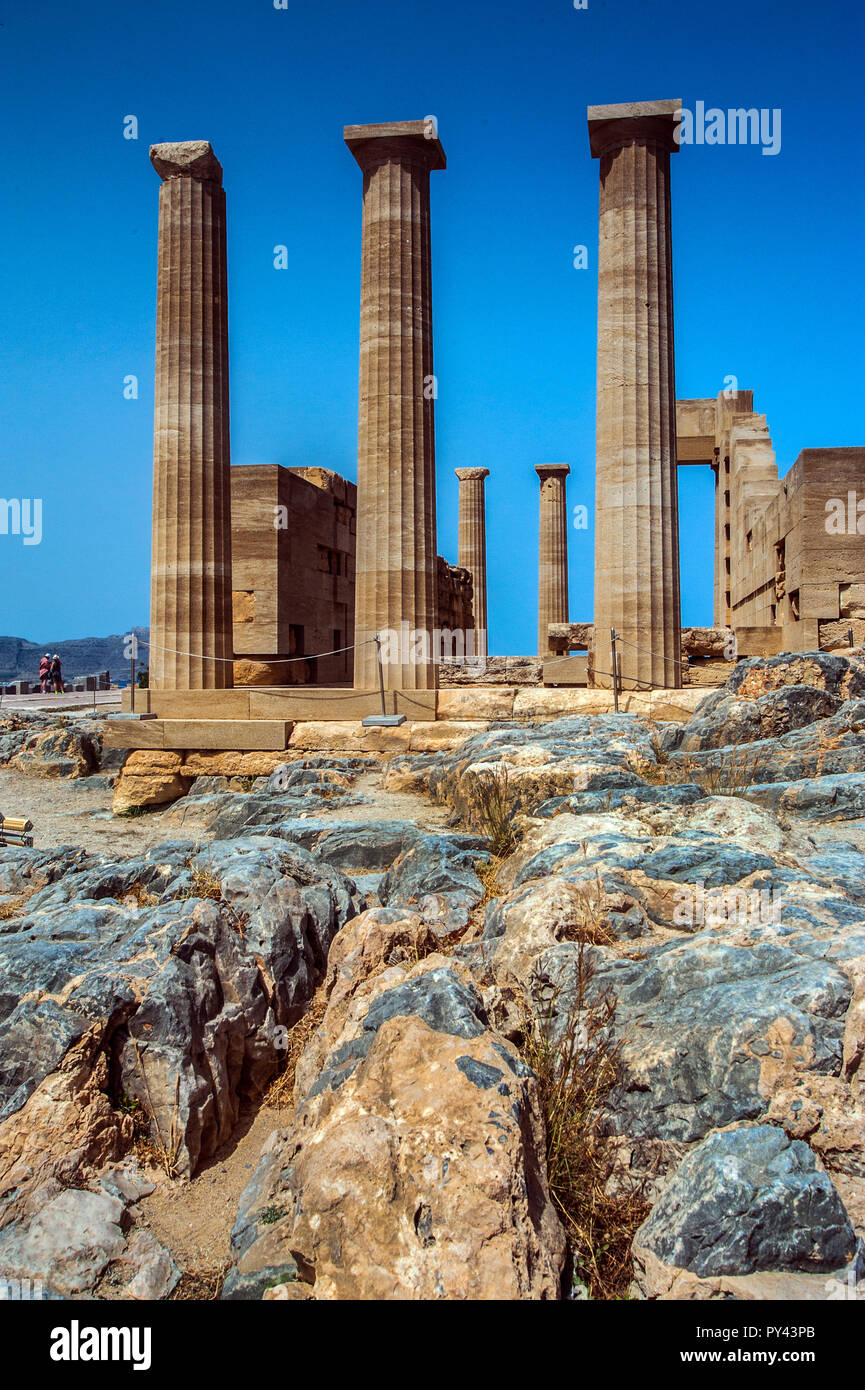 europe, greece, dodecanese, rhodes, lindos, town, castle, akropolis ...