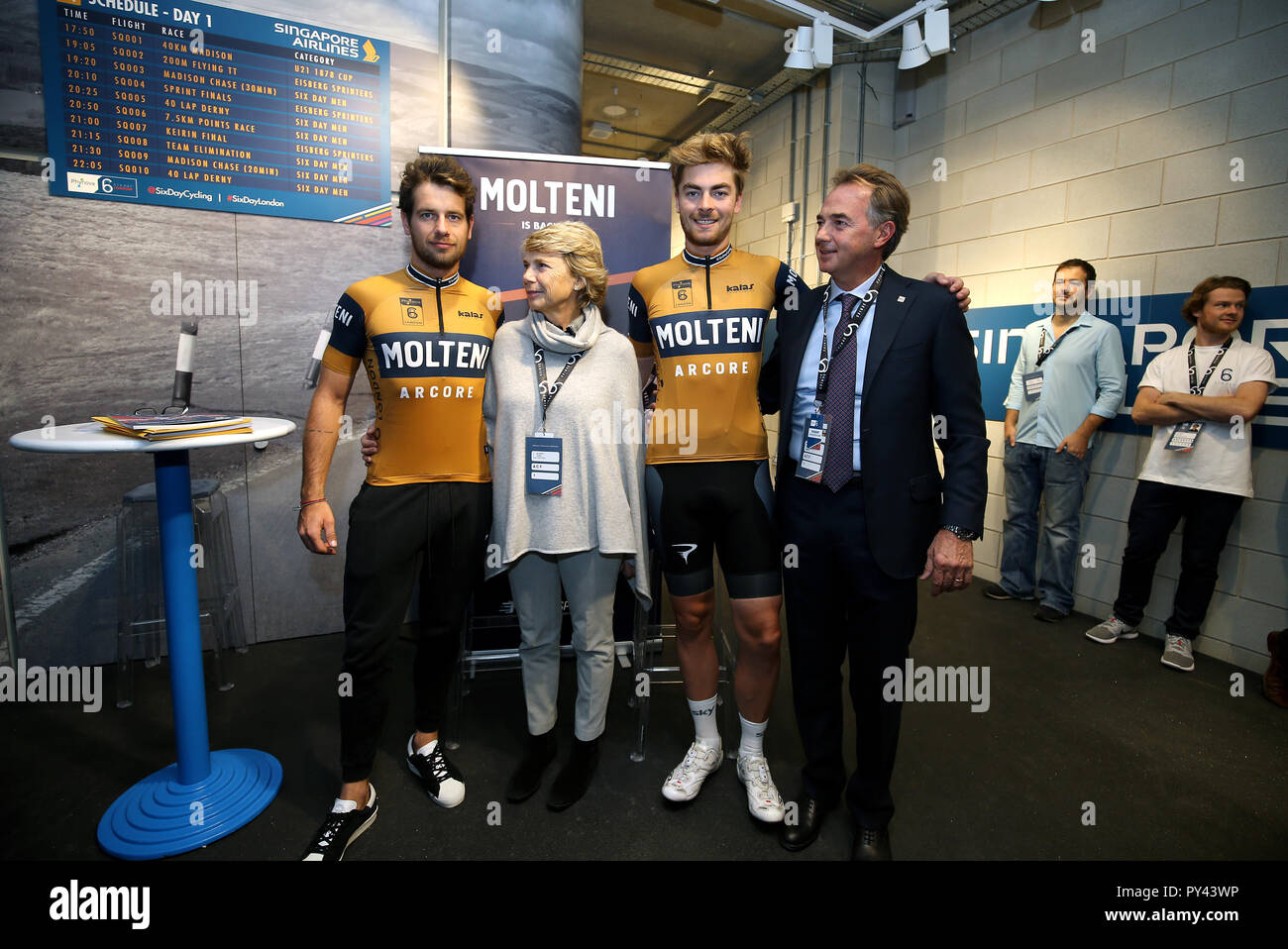 Adam Blythe (left) and Jon Dibben pose with Mario Molteni (right) after ...