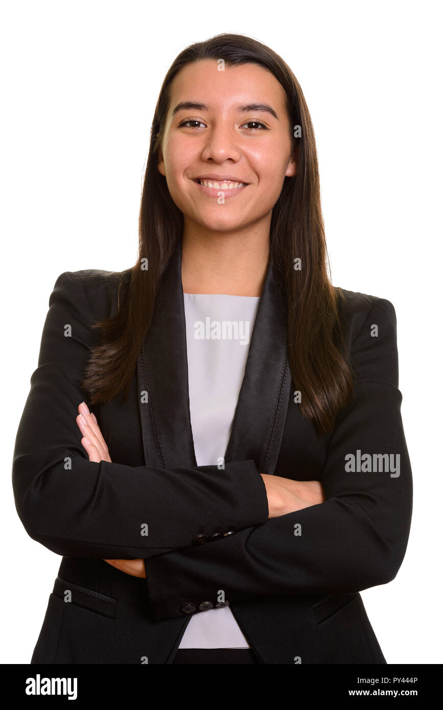 Young happy Caucasian businesswoman smiling with arms crossed Stock ...