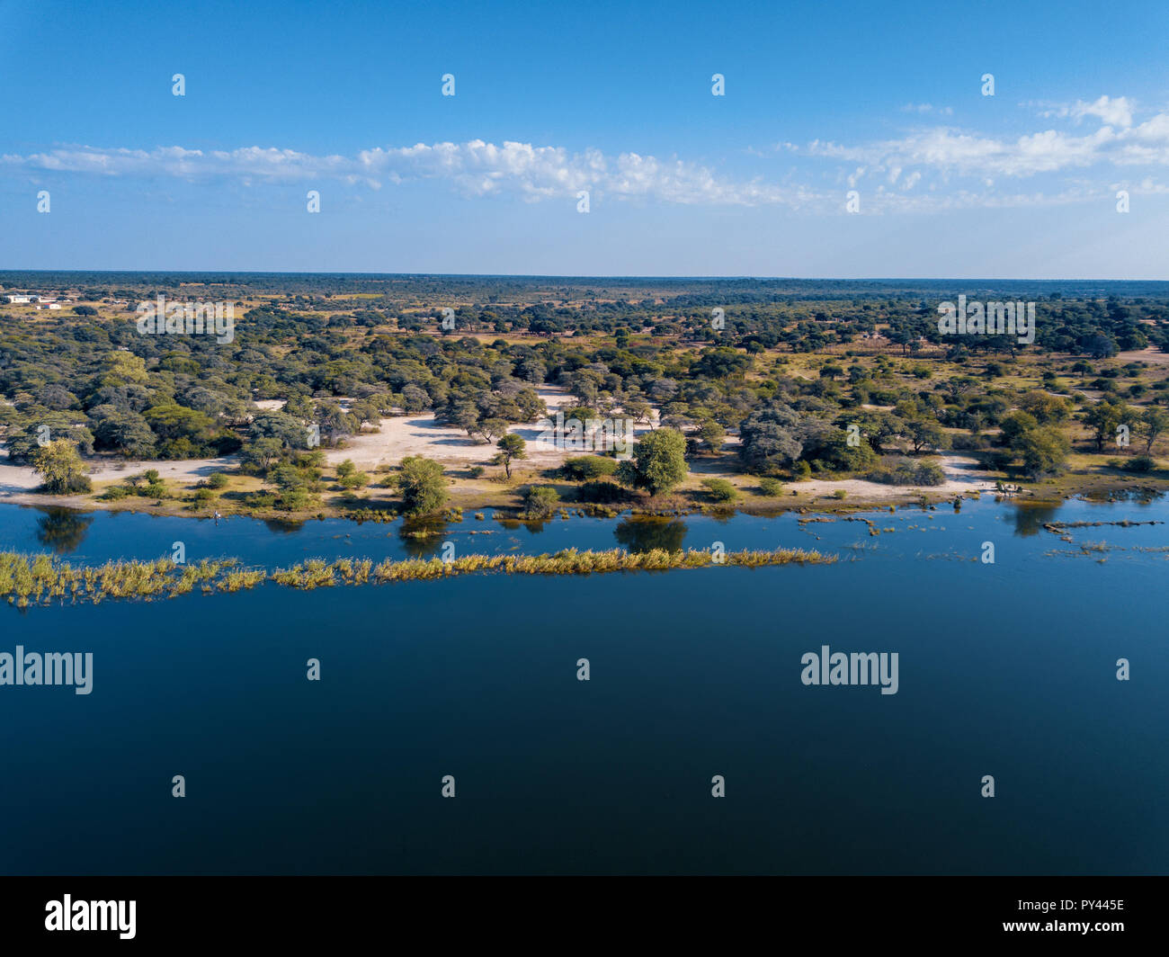 Aerial landscape in Okavango delta on Namibia and Angola border. River ...