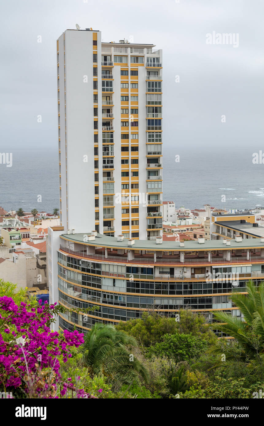 modern residential building in front of the ocean, puerto de la cruz ...