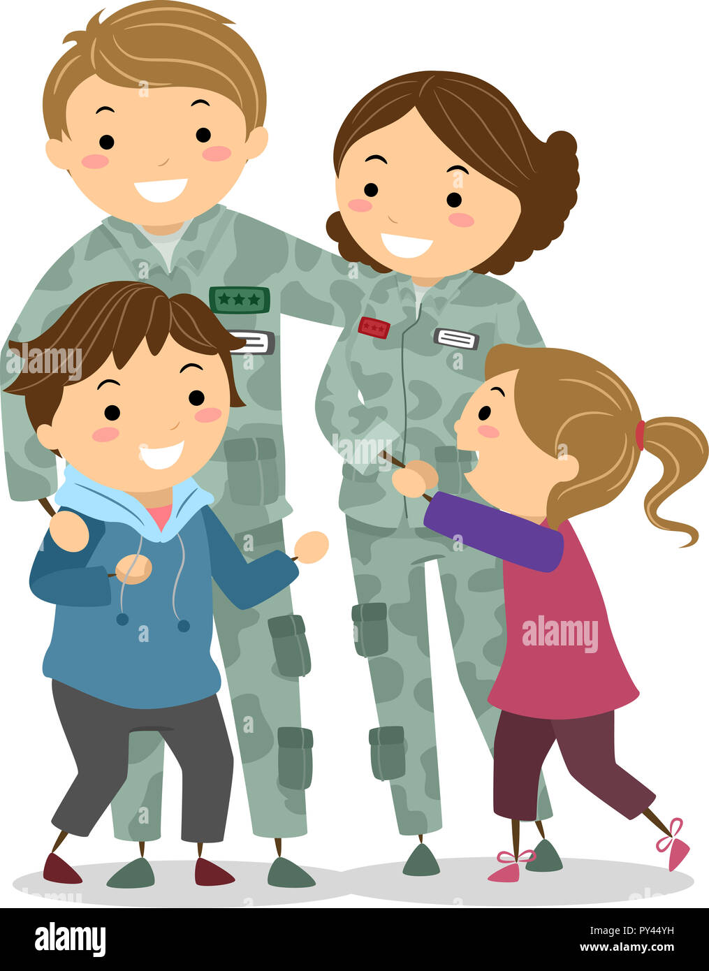Illustration of Stickman Kids with Parents in the Military Stock Photo ...