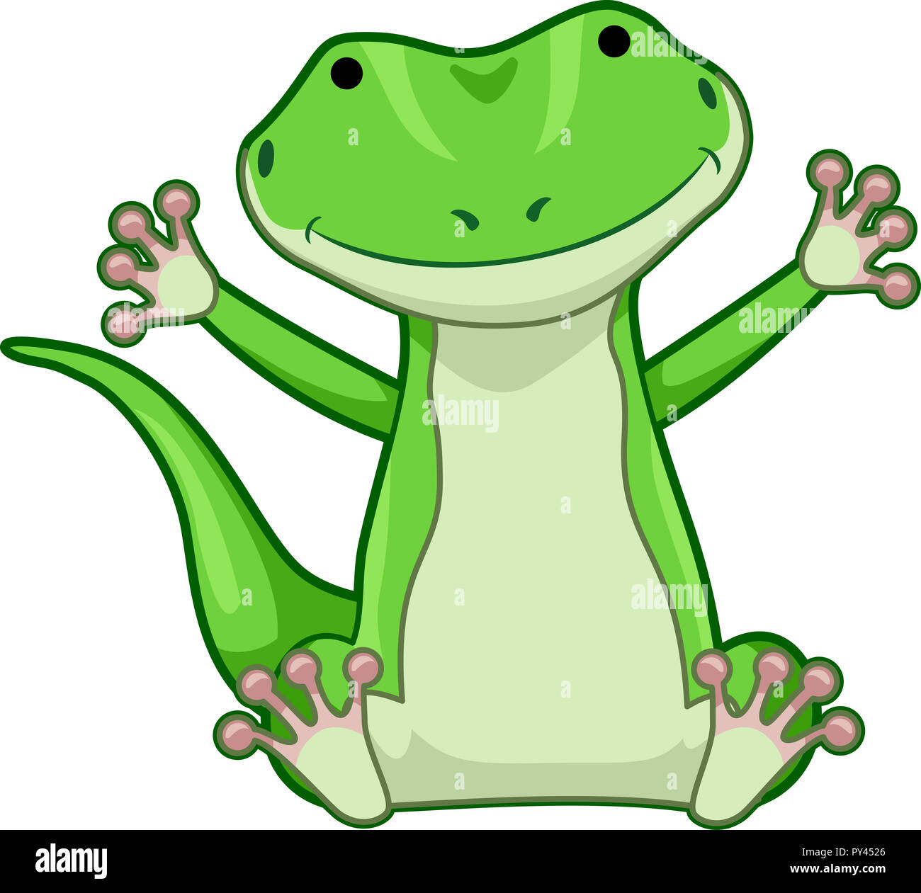 Illustration of a Green Lizard Sitting Down with Hands Up Stock Photo ...