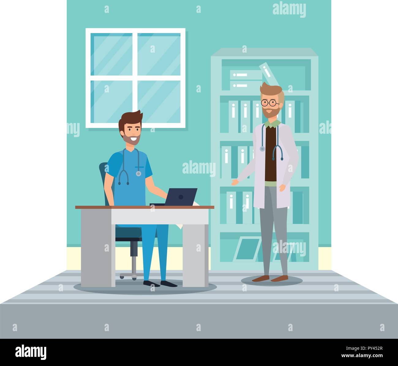 Doctor working desk medical practice Stock Vector Images - Alamy