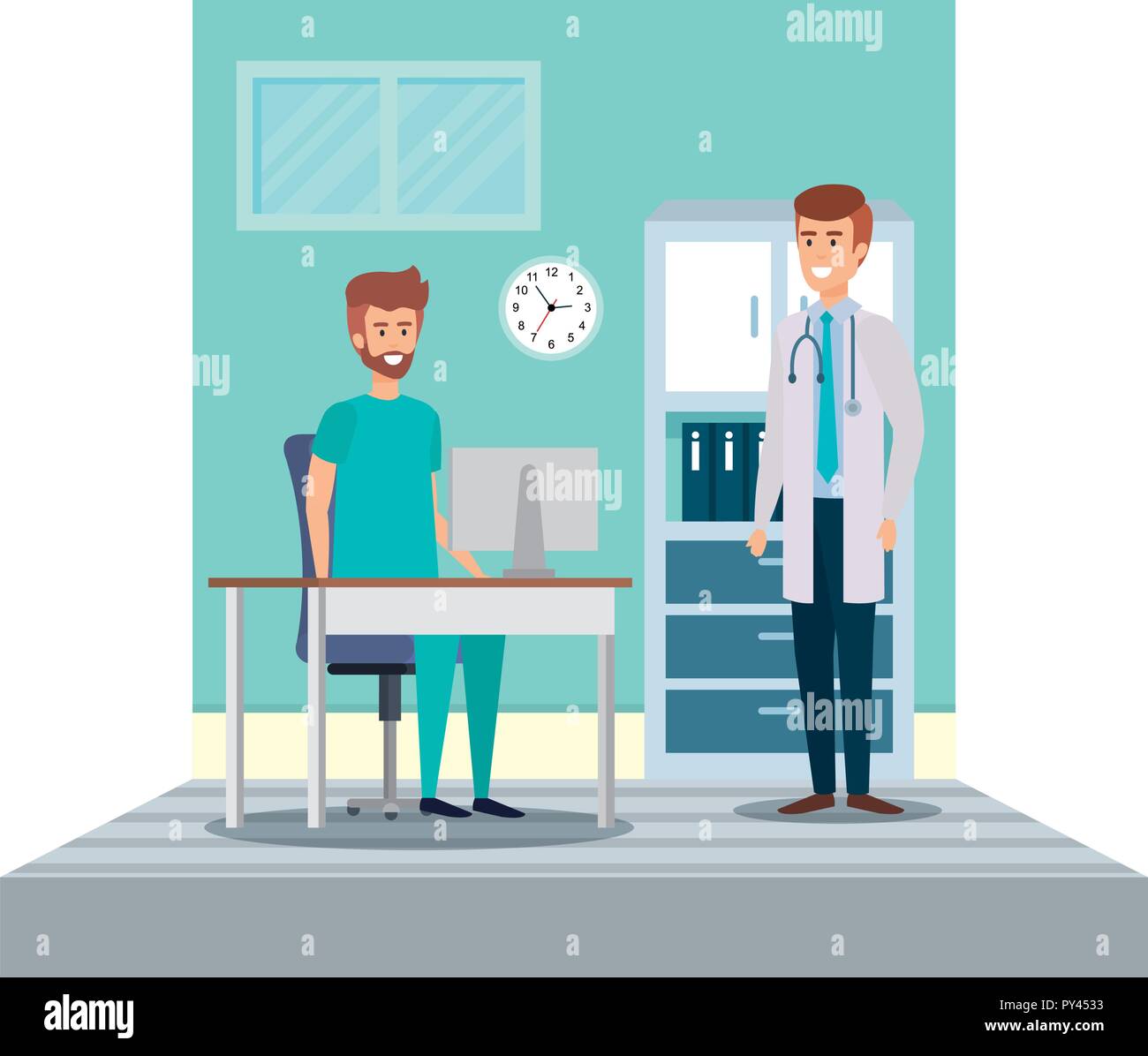 general practitioner in consulting room vector illustration Stock ...