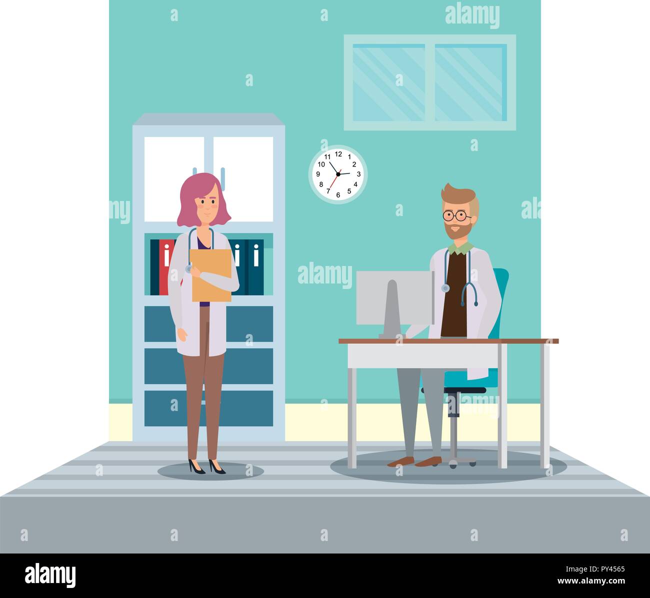 Cartoon Doctor Computer Desk Stock Photos & Cartoon Doctor Computer ...