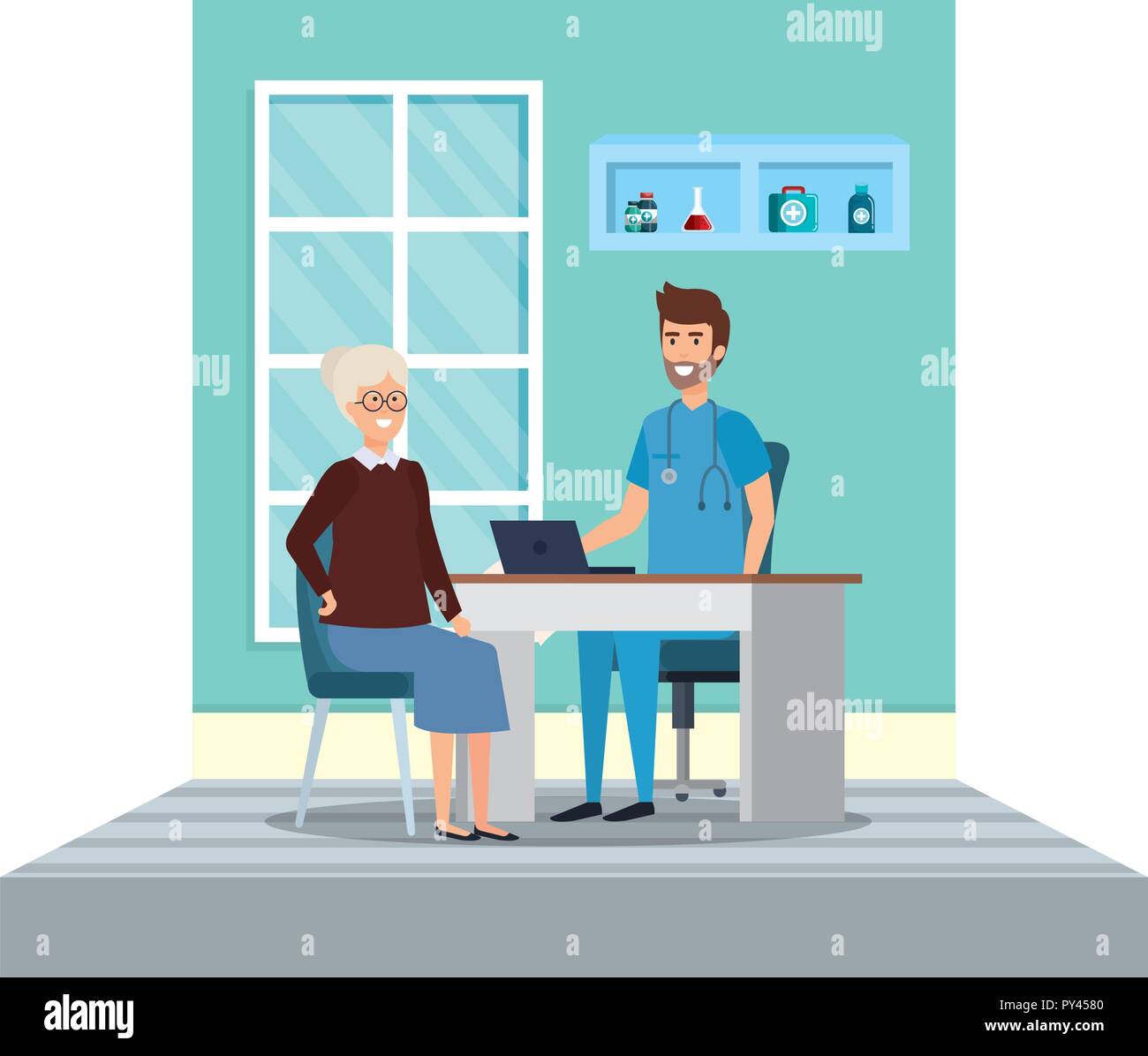 general practitioner in consulting room vector illustration Stock ...