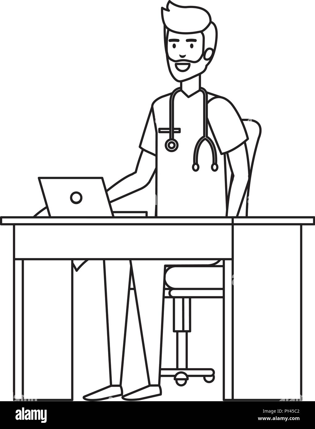 general practitioner in consulting room vector illustration Stock ...