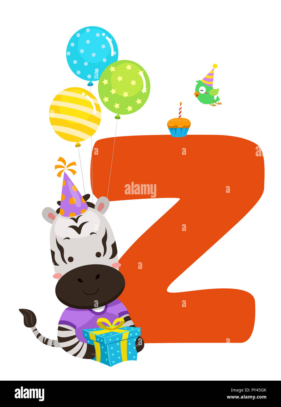 Illustration of a Zebra Holding a Birthday Gift with Letter Z and ...