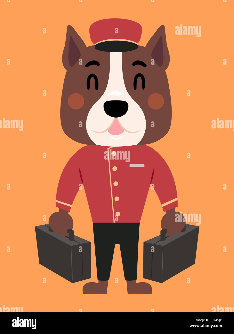 Illustration of a Dog Wearing Bell Boy Uniform and Carrying Suitcase ...