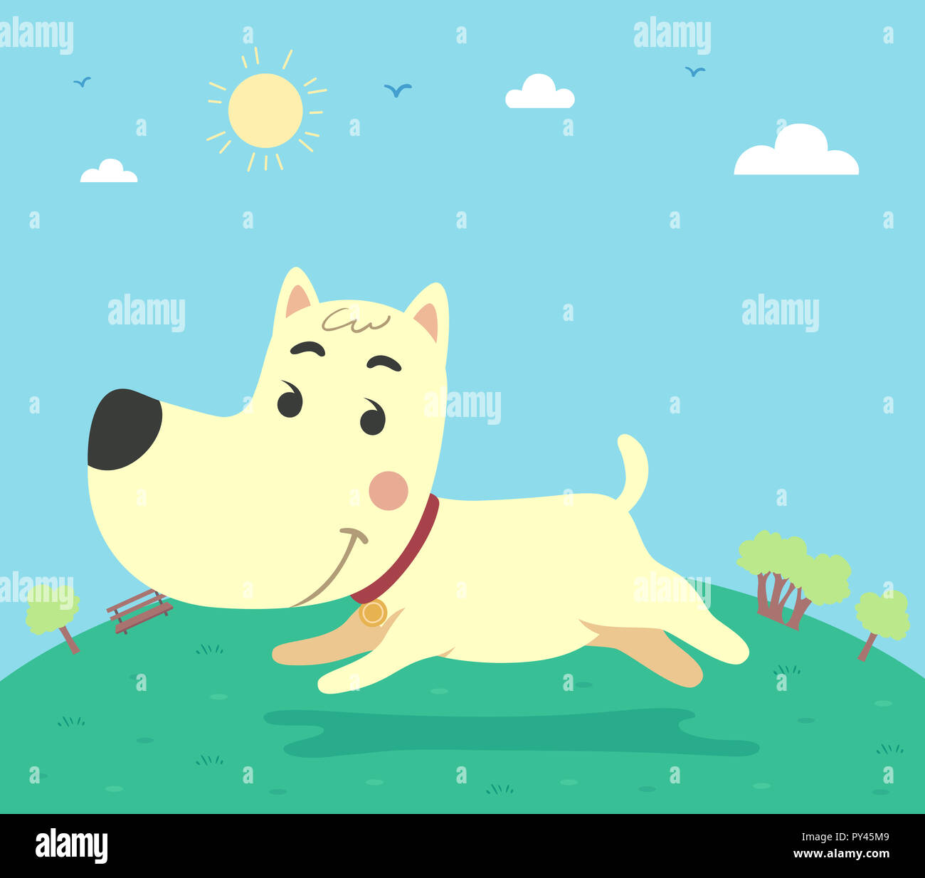 Illustration of a Dog Running and Jumping in the Park Outdoors Stock ...