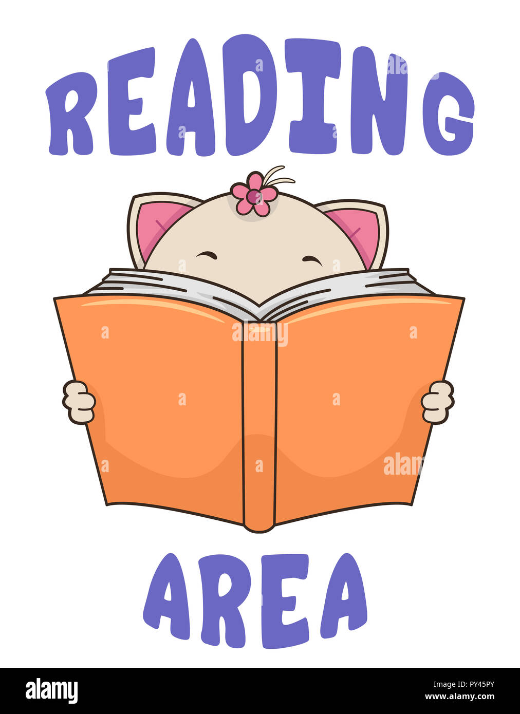Illustration of a Cat Reading a Book with Reading Area Label for ...