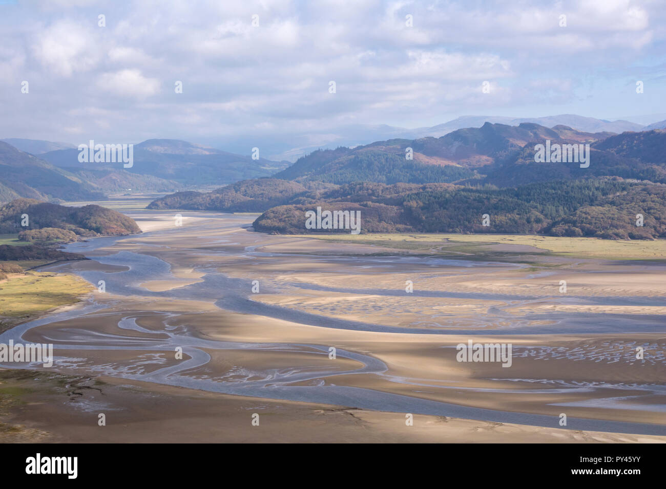 Looking down the Mawddach Estuary, Snowdonia National Park, north Wales ...