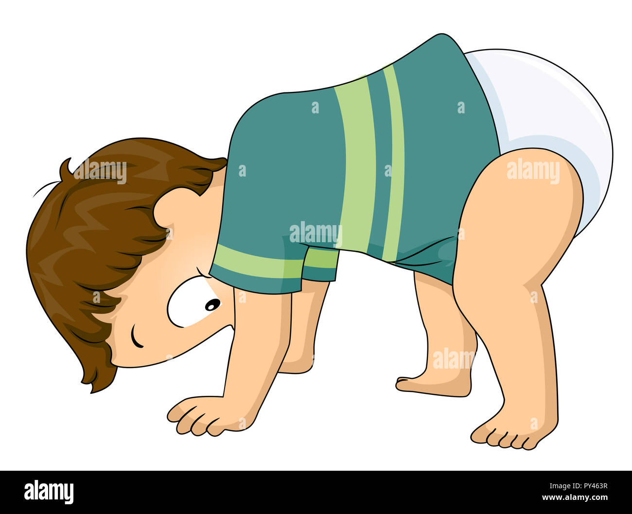 Illustration of a Kid Boy Toddler on All Four Trying to Stand Up Stock ...