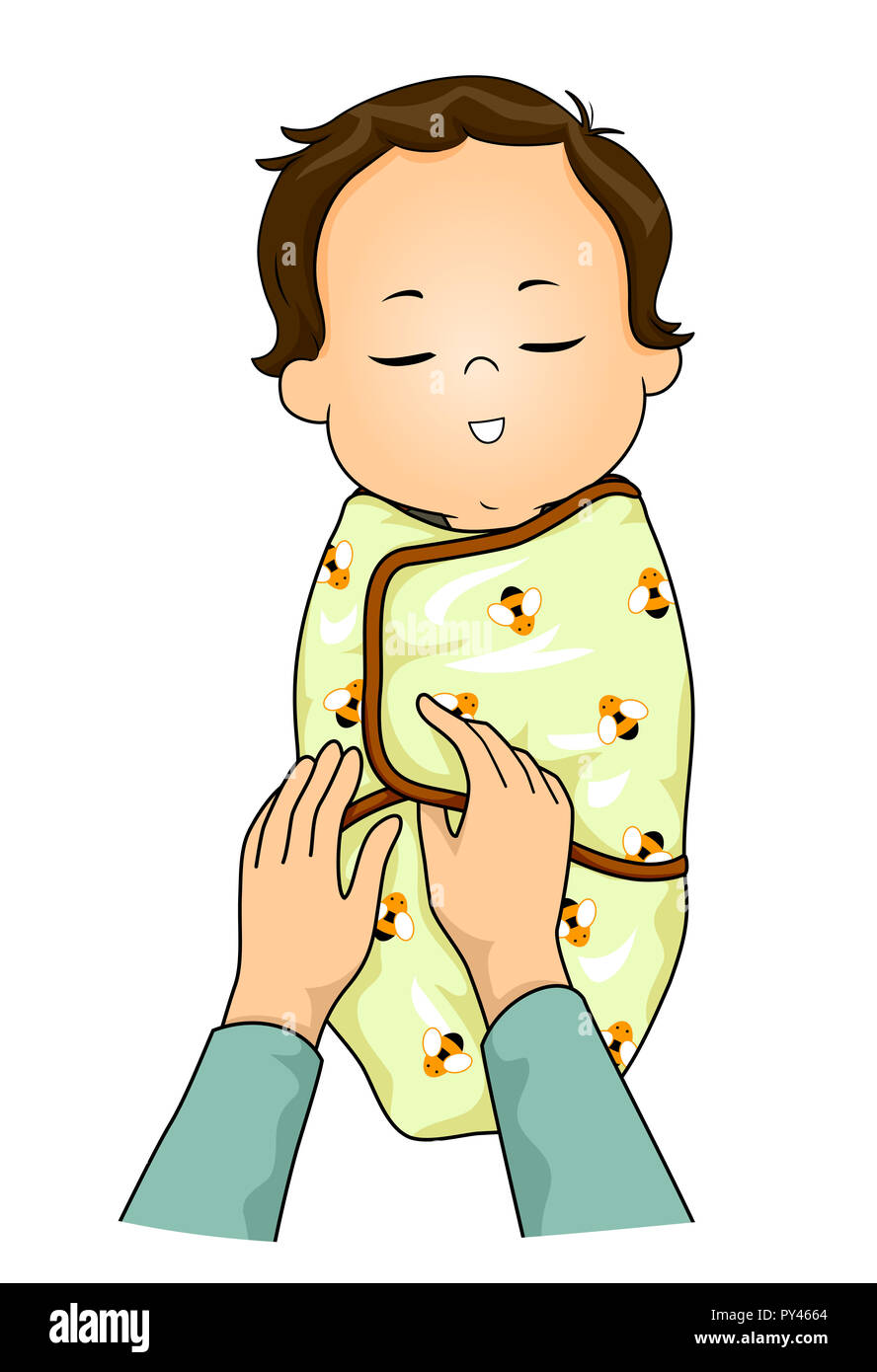 Illustration of a Kid Boy Toddler Sleeping in a Swaddle Stock Photo - Alamy